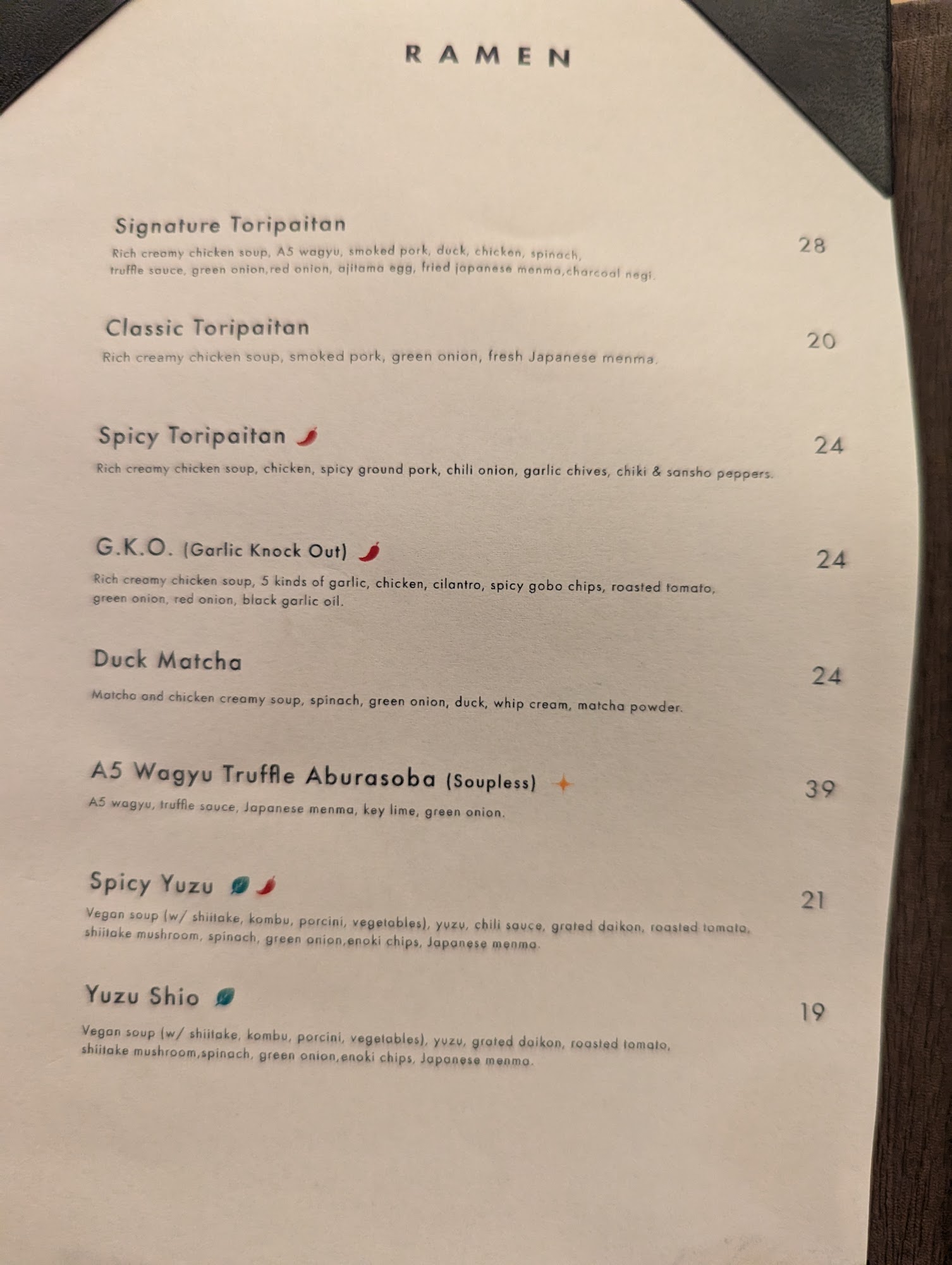 Menu for Mensho Ramen, Mesa, AZ - Restaurantji