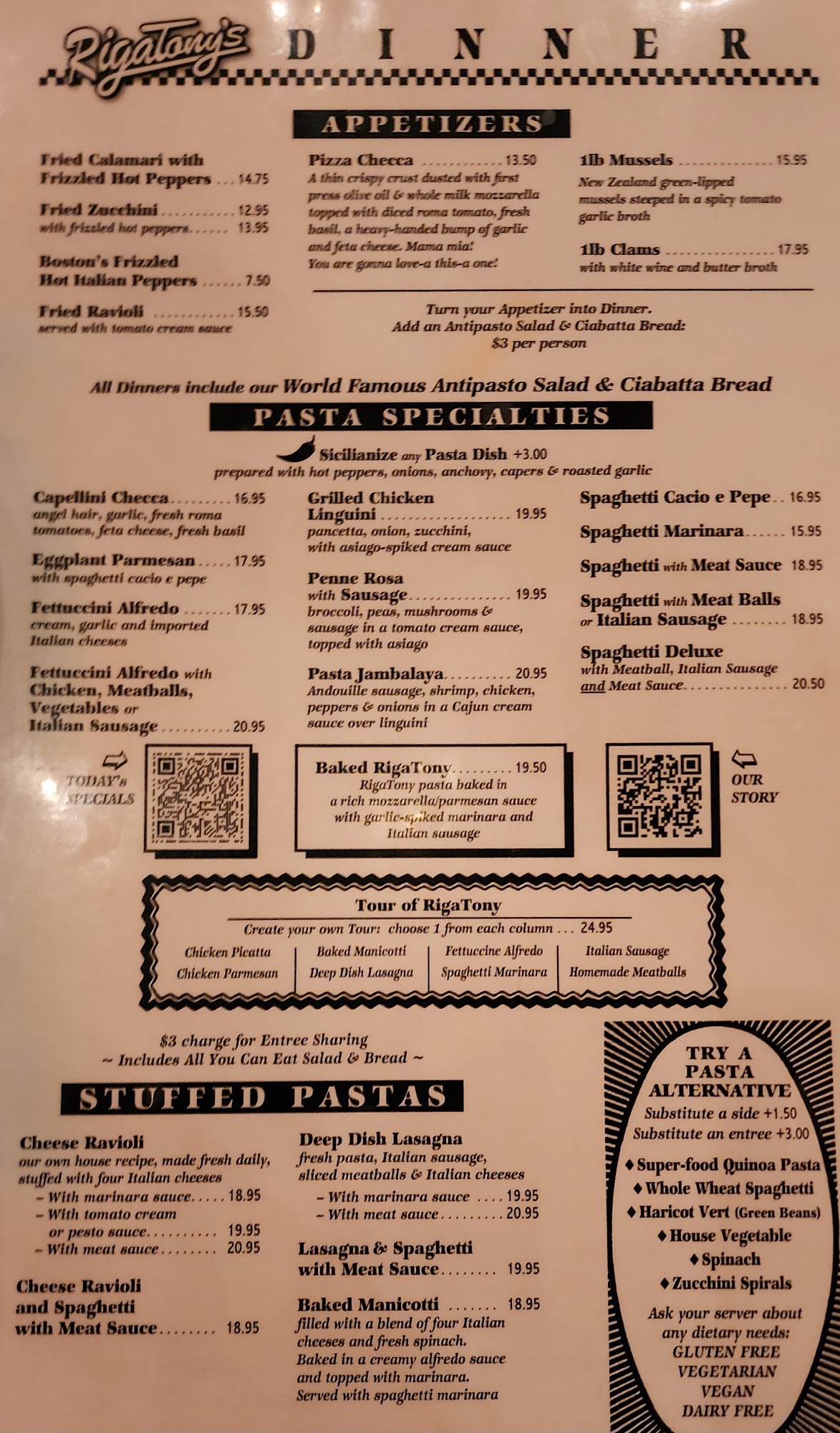Menu for RigaTony's Authentic Italian Restaurant, Tempe, AZ - Restaurantji