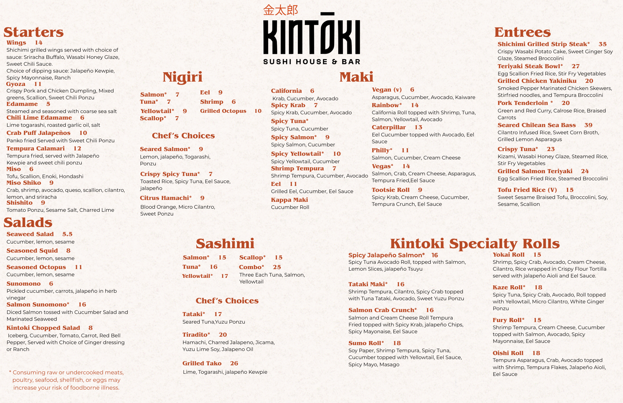 Menu for KINTOKI SUSHI HOUSE & BAR, Tucson, AZ - Restaurantji
