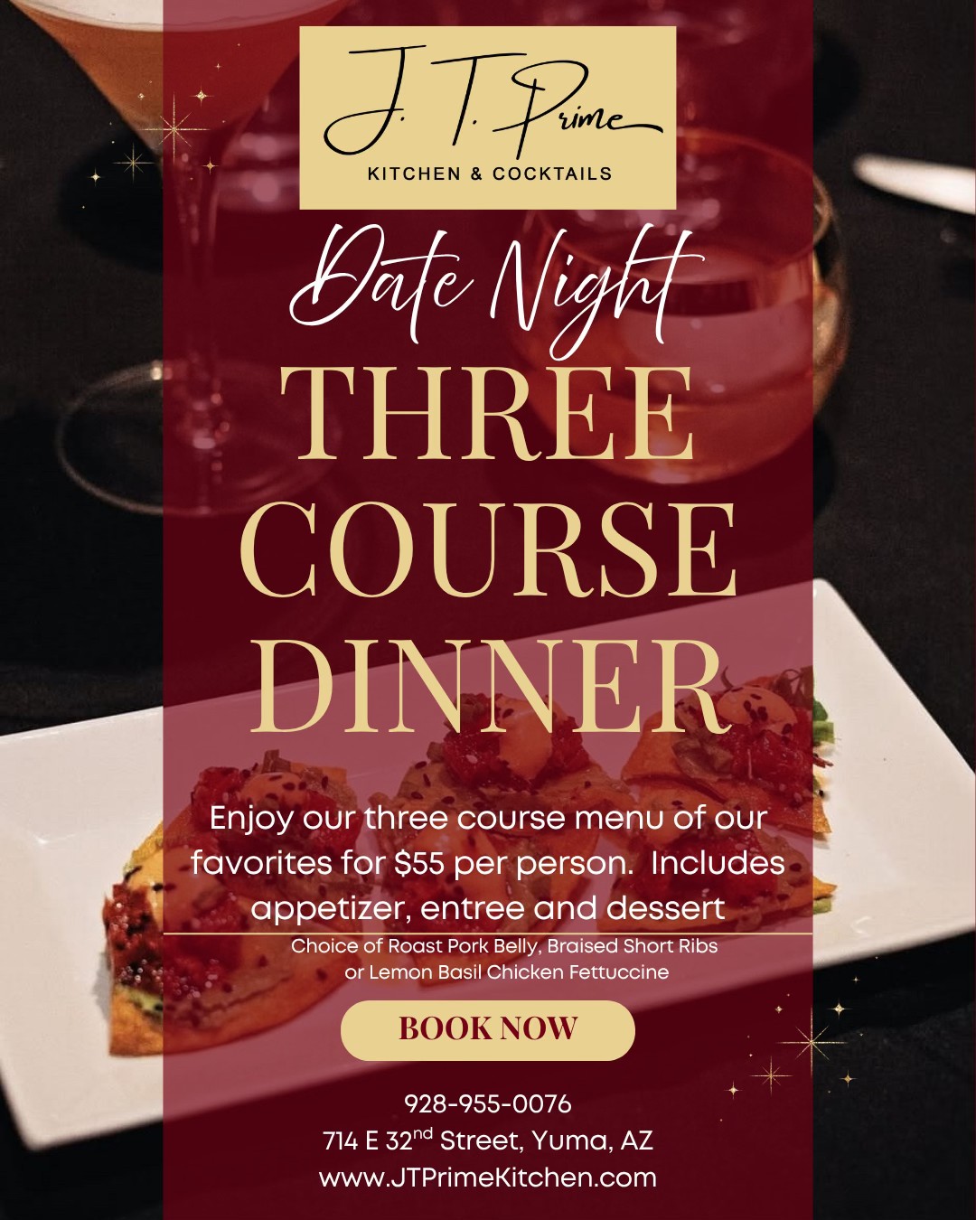 Menu for J.T. Prime Kitchen Yuma, Yuma, AZ - Restaurantji
