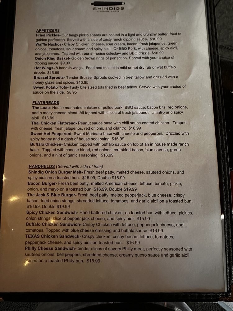 SHINDIGS Kitchen & Social, Hauser - Menu, Reviews (48), Photos (20 ...