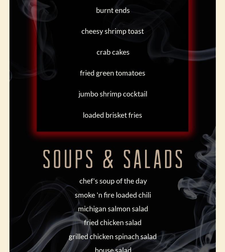 Menu for Smoke ‘N Fire at FireKeepers Casino Hotel, Battle Creek, MI ...