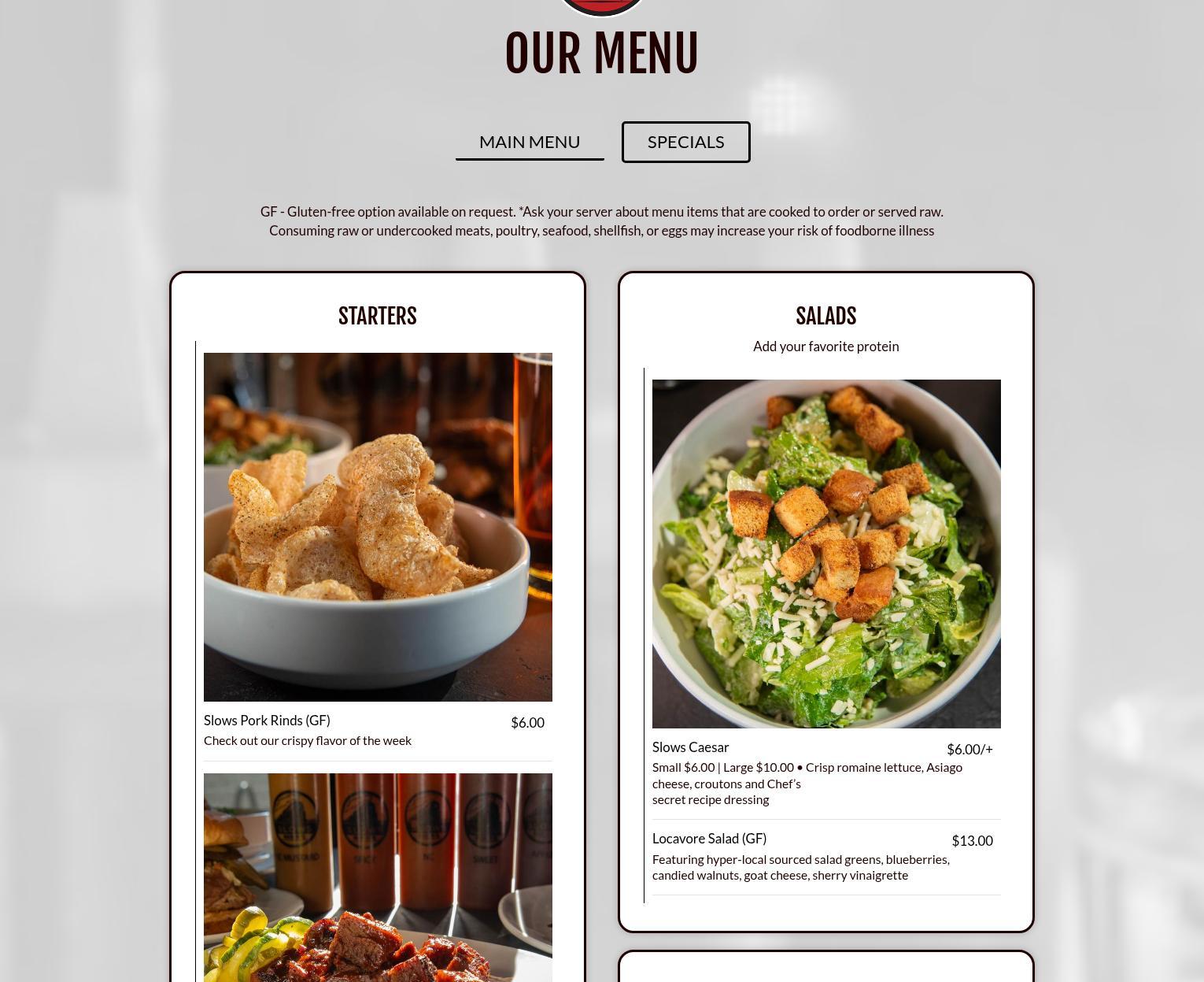 Menu for Slows Bar BQ, Detroit, MI - Restaurantji