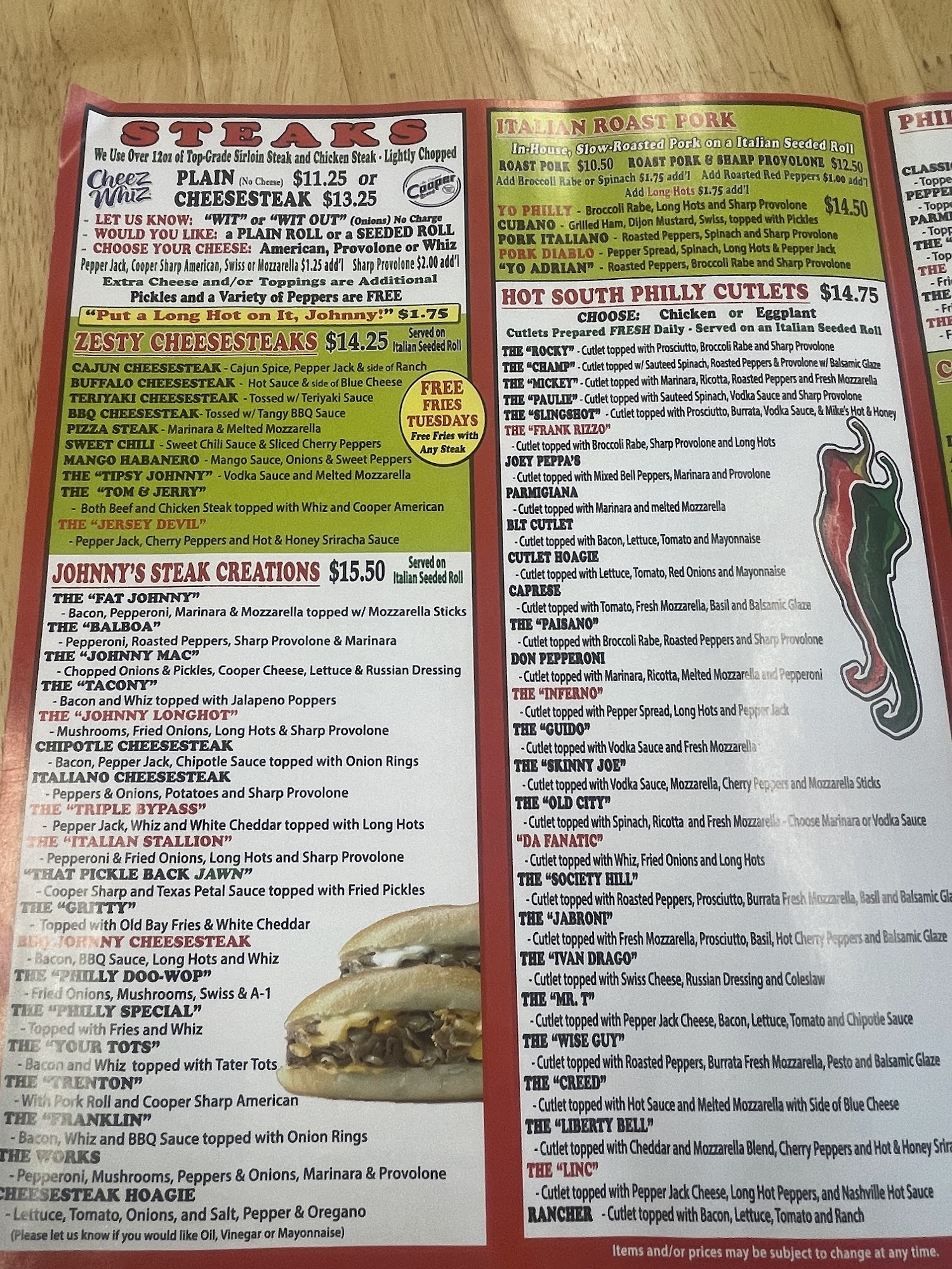 Menu for Johnny Longhots - Wildwood, NJ, Wildwood, NJ - Restaurantji
