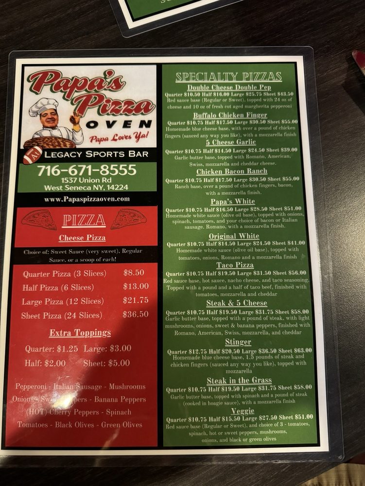 Legacy Sports Bar & Papa’s Pizza Oven, West Seneca - Menu, Reviews (43 ...