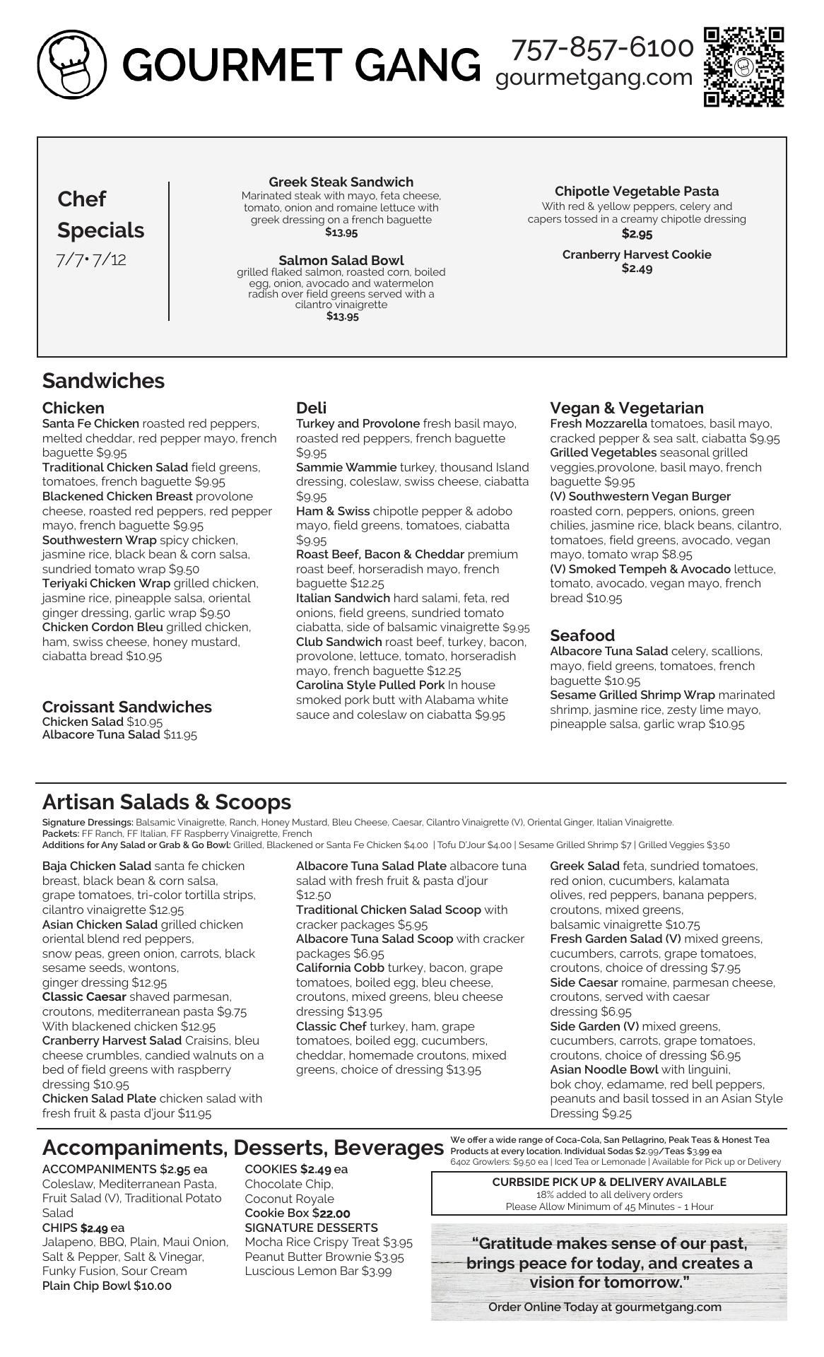 Menu for Gourmet Gang, Chesapeake, VA - Restaurantji