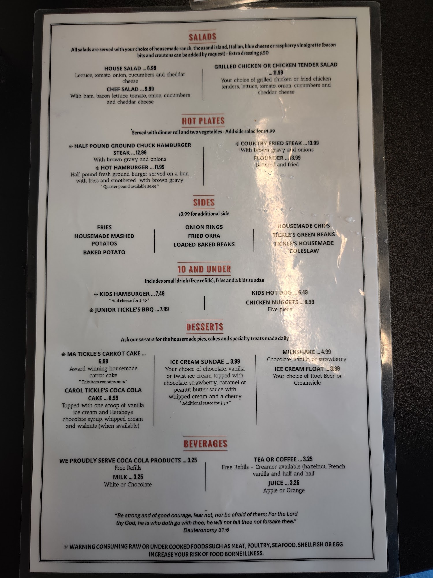 Menu for The Tickles Table, Ringgold, VA - Restaurantji