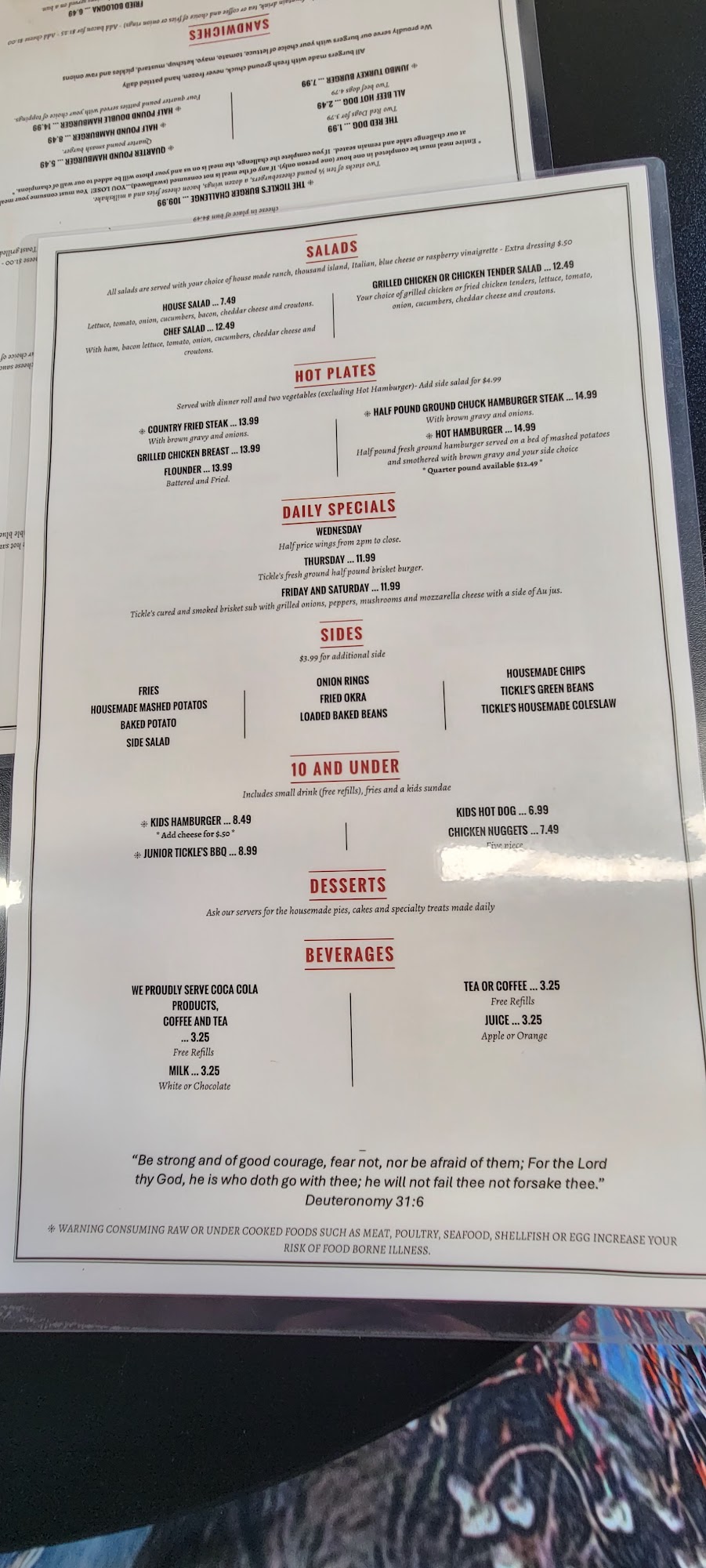 Menu for The Tickles Table, Ringgold, VA - Restaurantji