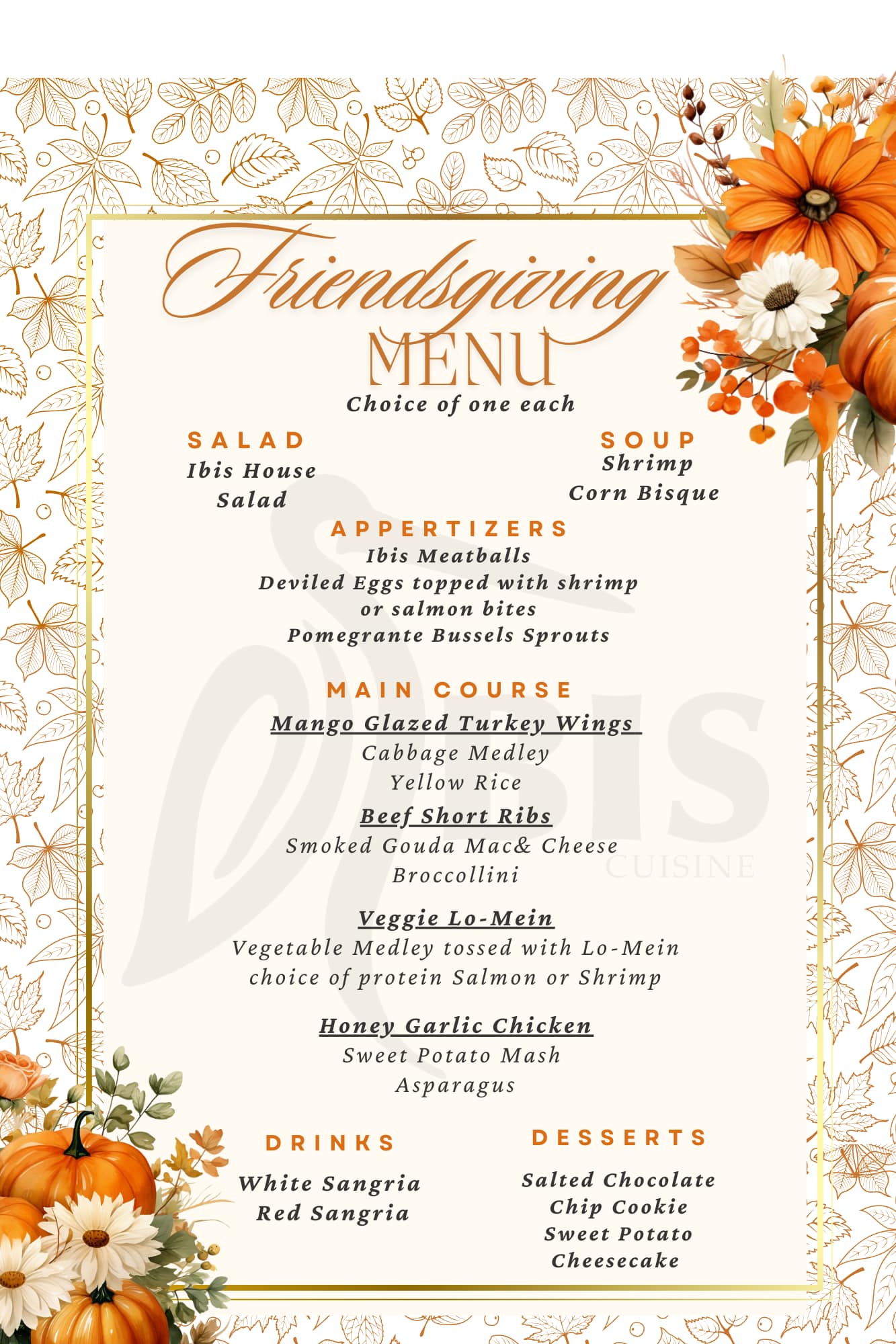 Menu for Ibis Cuisine Restaurant, Virginia Beach, VA - Restaurantji