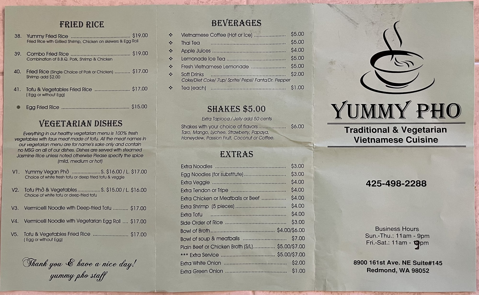 Menu for Yummy Phở, Redmond, WA - Restaurantji