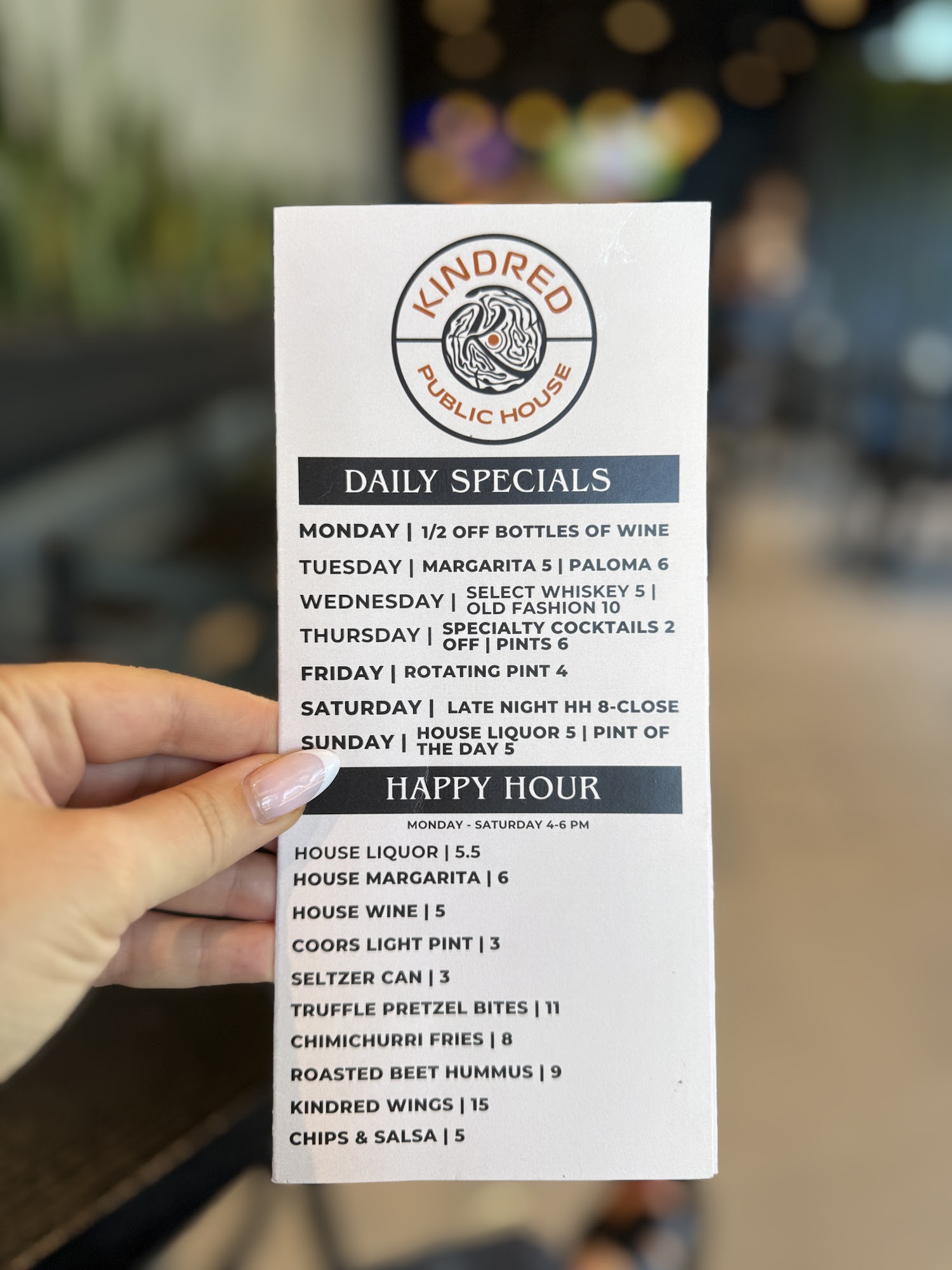 Menu for Kindred Public House, Spokane, WA - Restaurantji