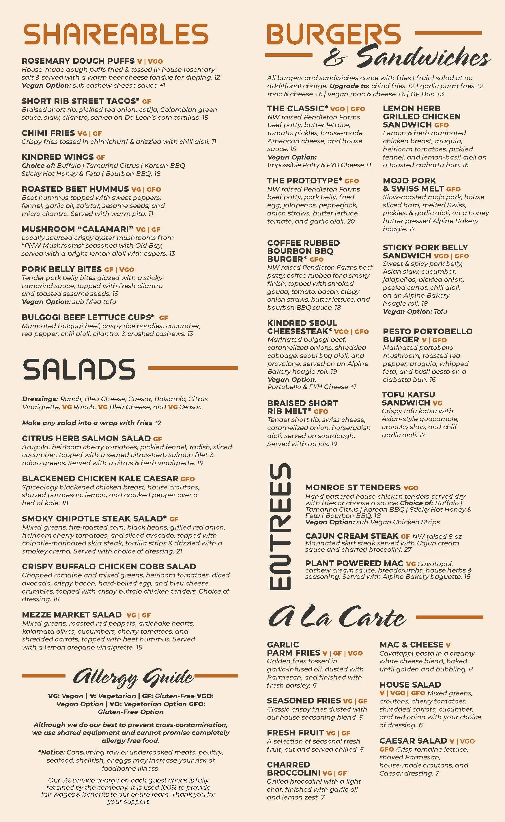 Menu for Kindred Public House, Spokane, WA - Restaurantji